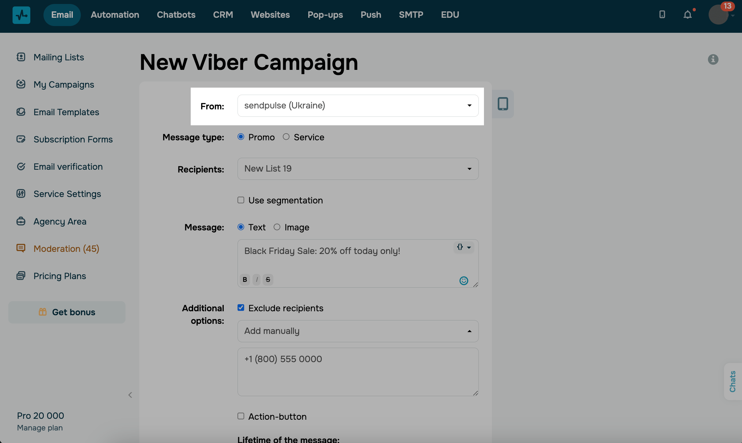 How to send a Viber campaign | SendPulse