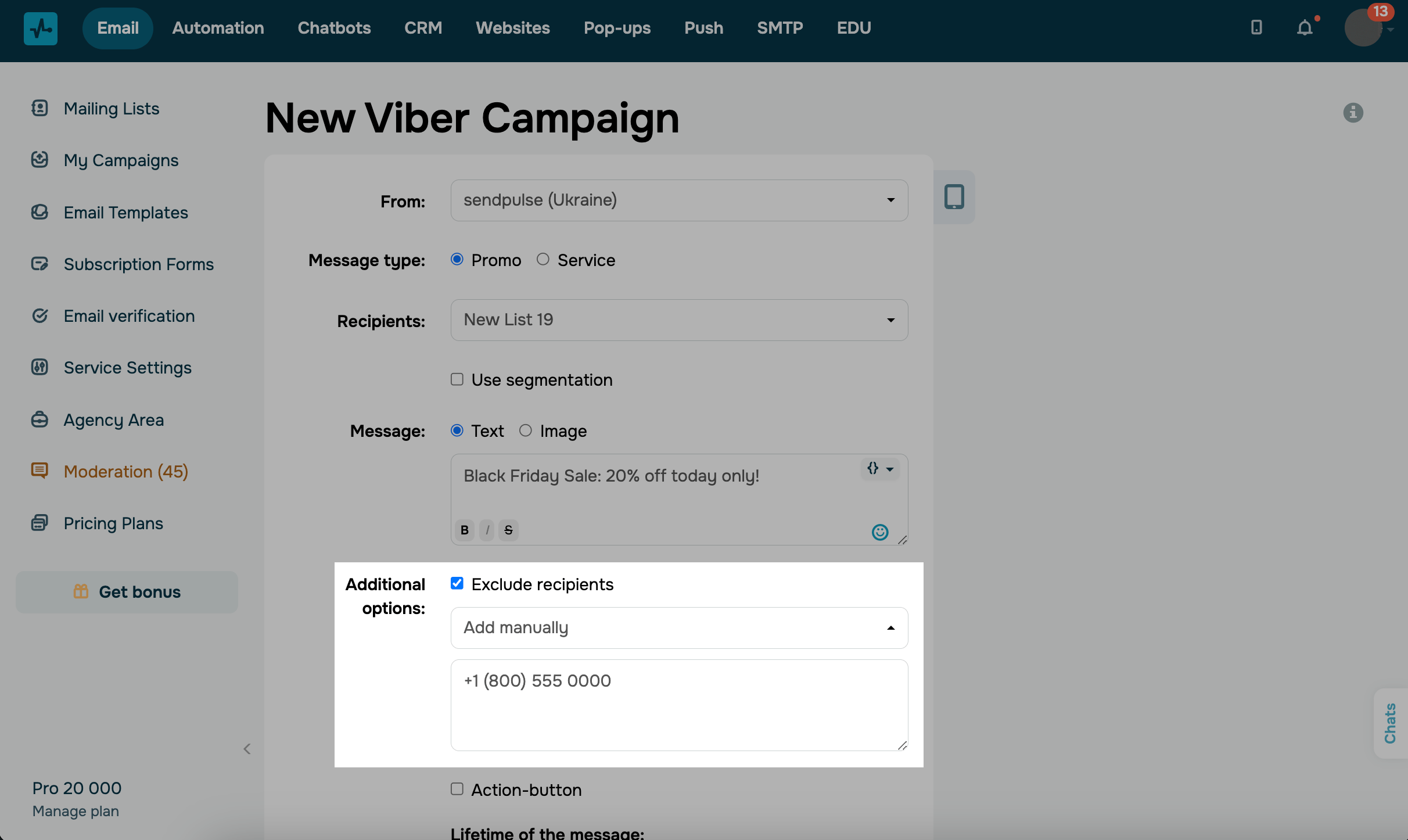 How to send a Viber campaign | SendPulse