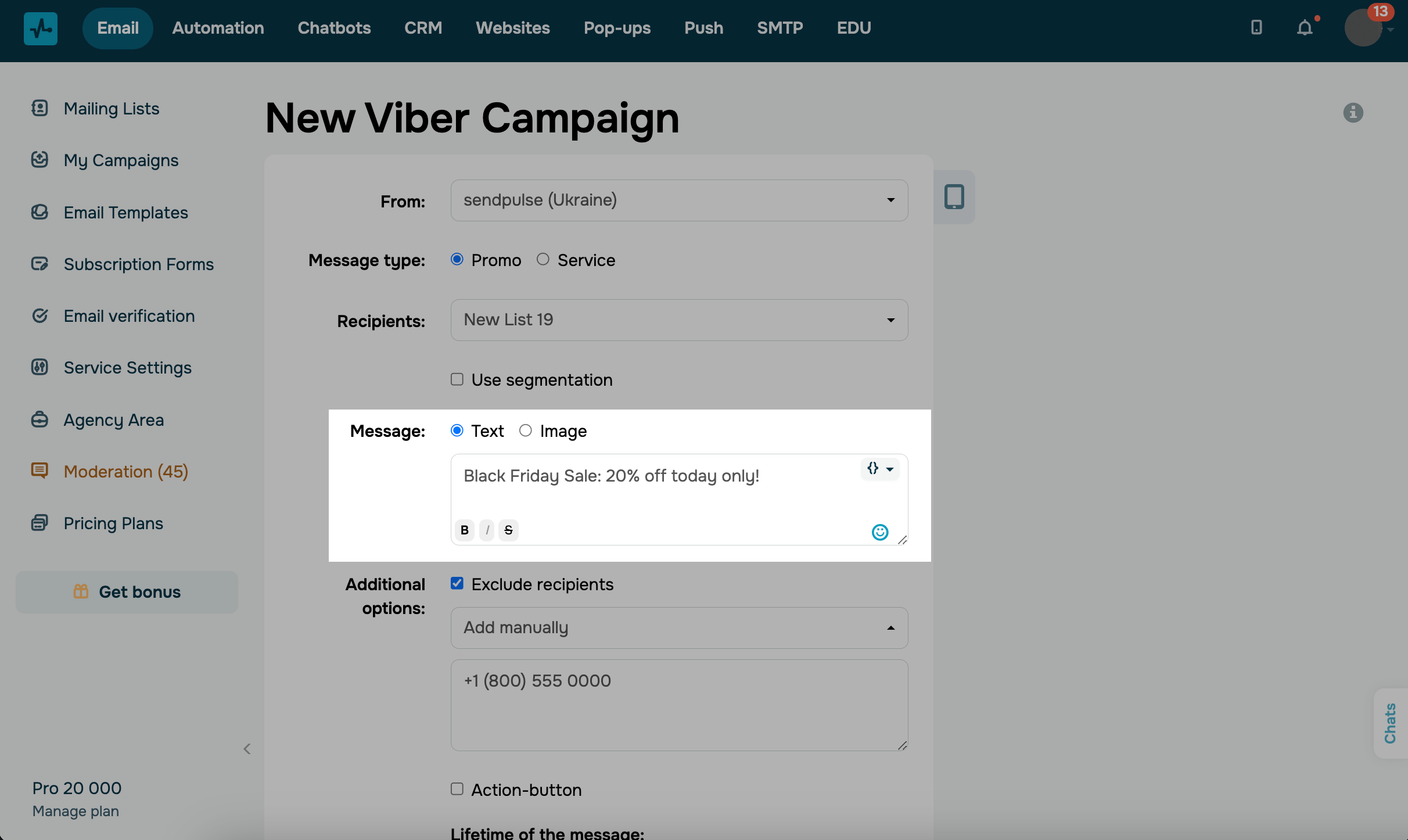 How to send a Viber campaign | SendPulse