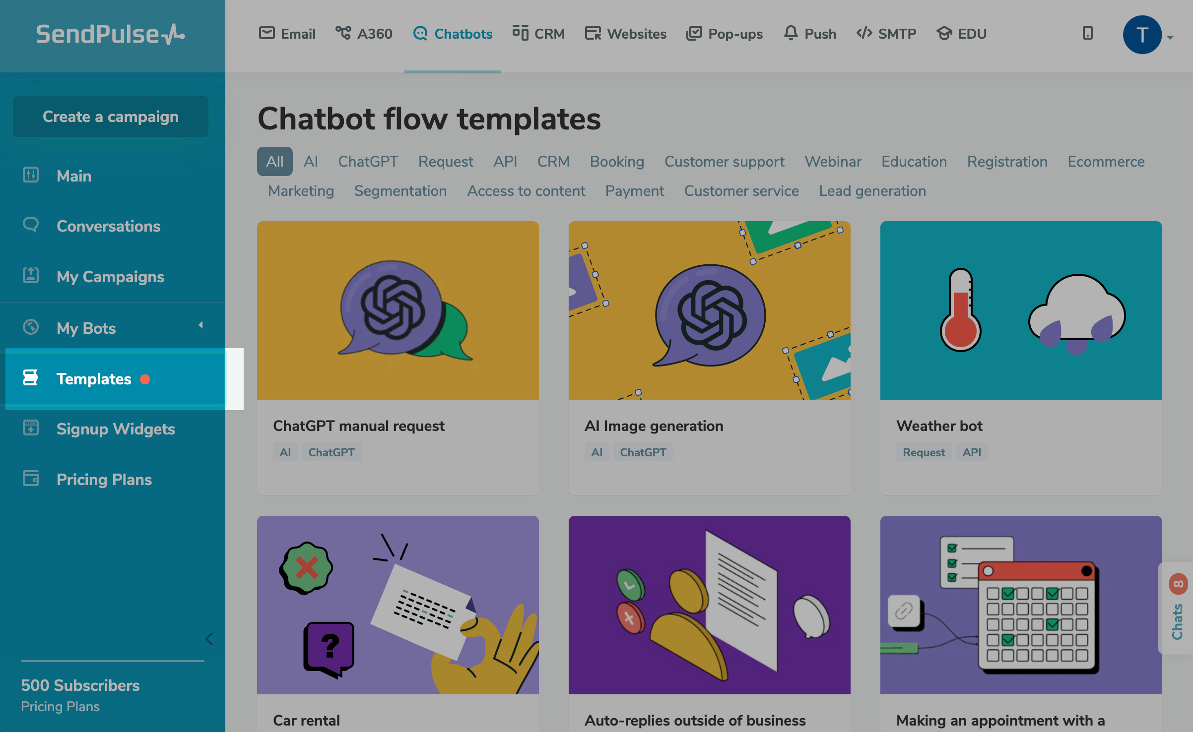 Cómo crear un flujo de chatbot a partir de una plantilla | SendPulse