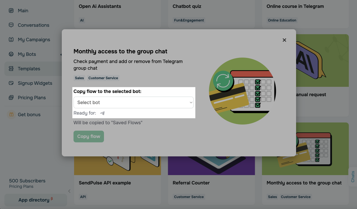 Cómo crear un flujo de chatbot a partir de una plantilla | SendPulse