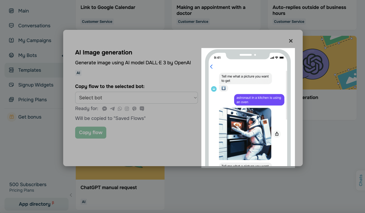 Cómo crear un flujo de chatbot a partir de una plantilla | SendPulse