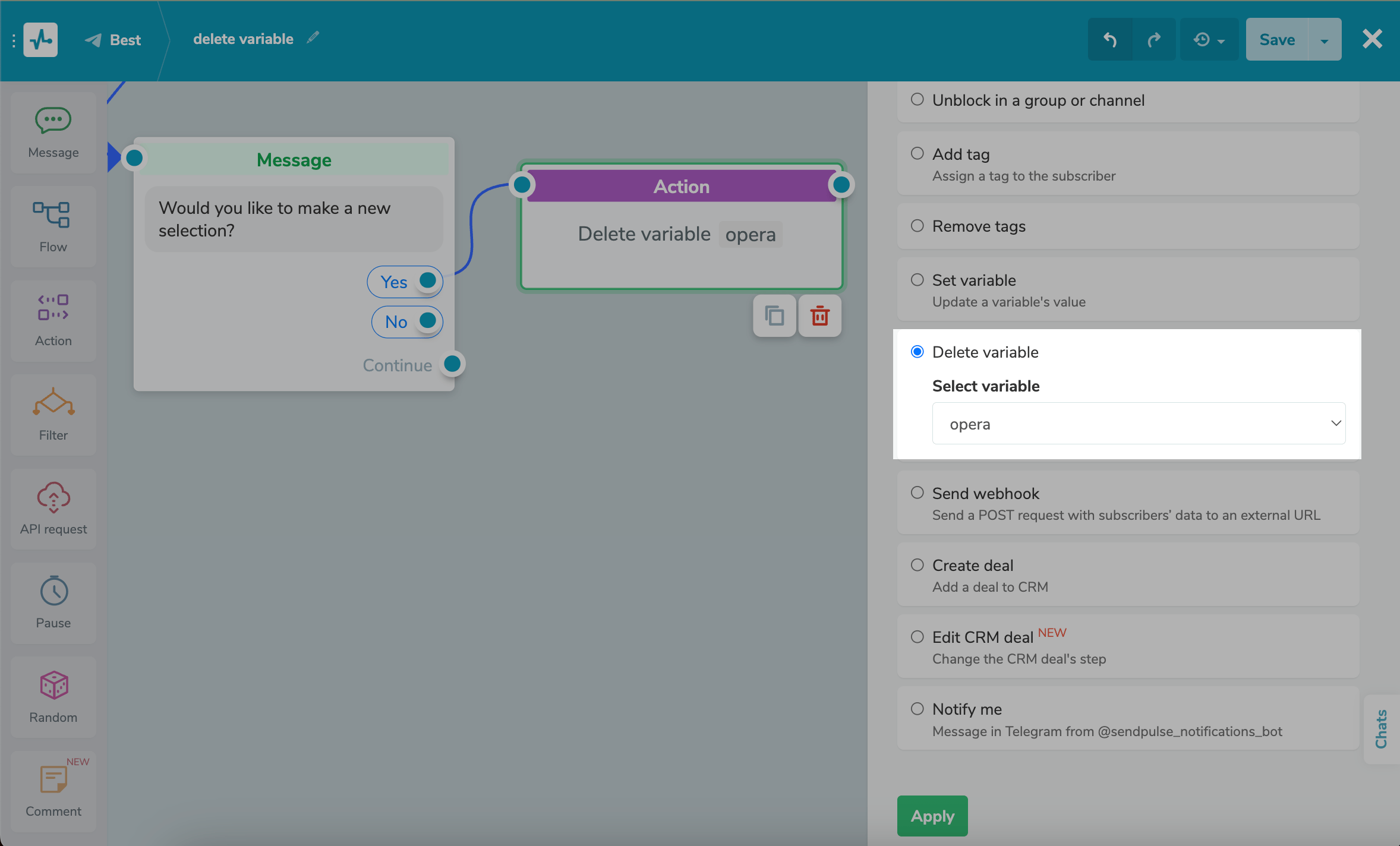 Cómo usar el elemento "Acción" | SendPulse