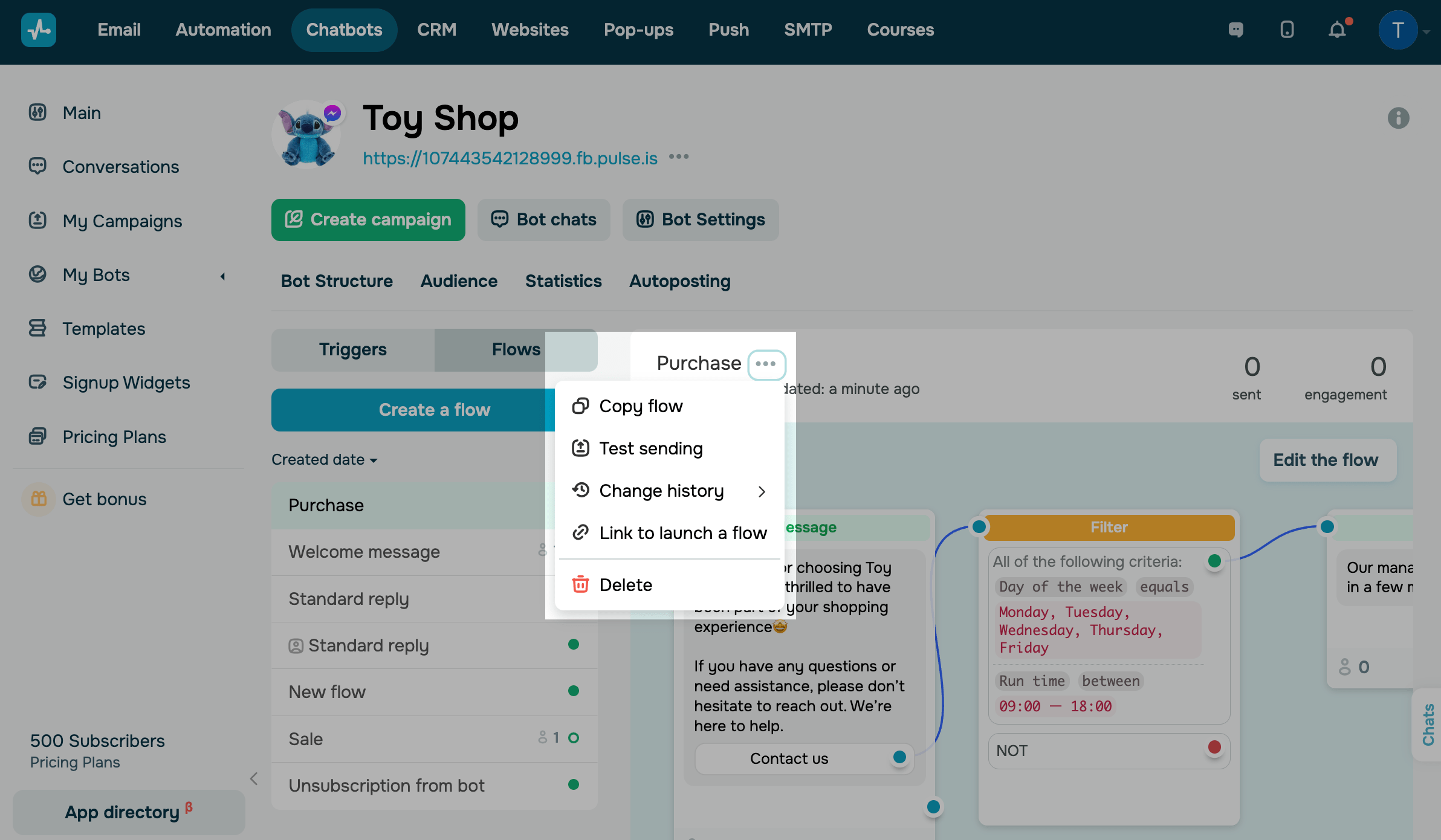 How to Work with the Chatbot Flow Builder | SendPulse
