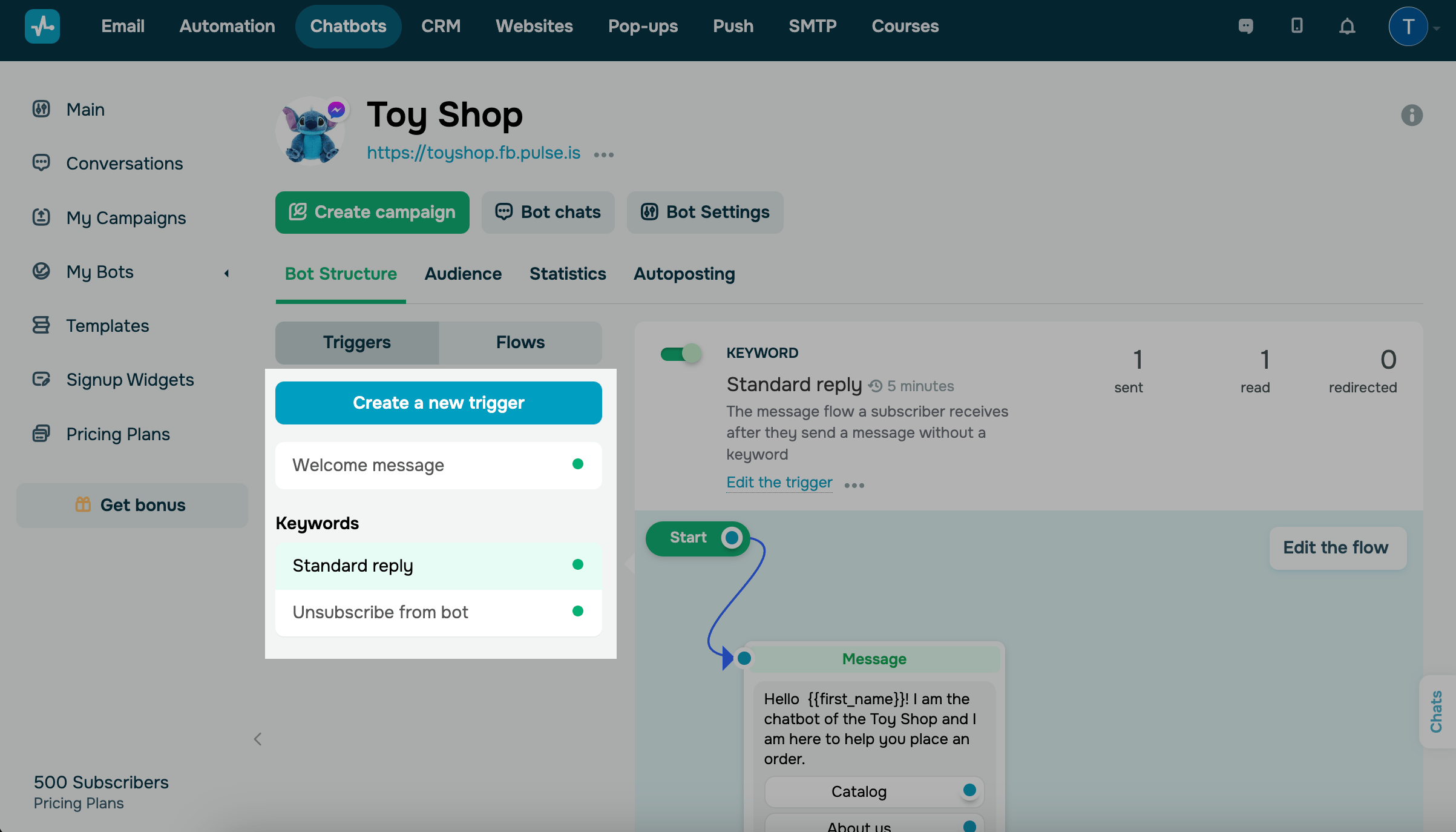 How to create an automated Facebook chatbot flow | SendPulse
