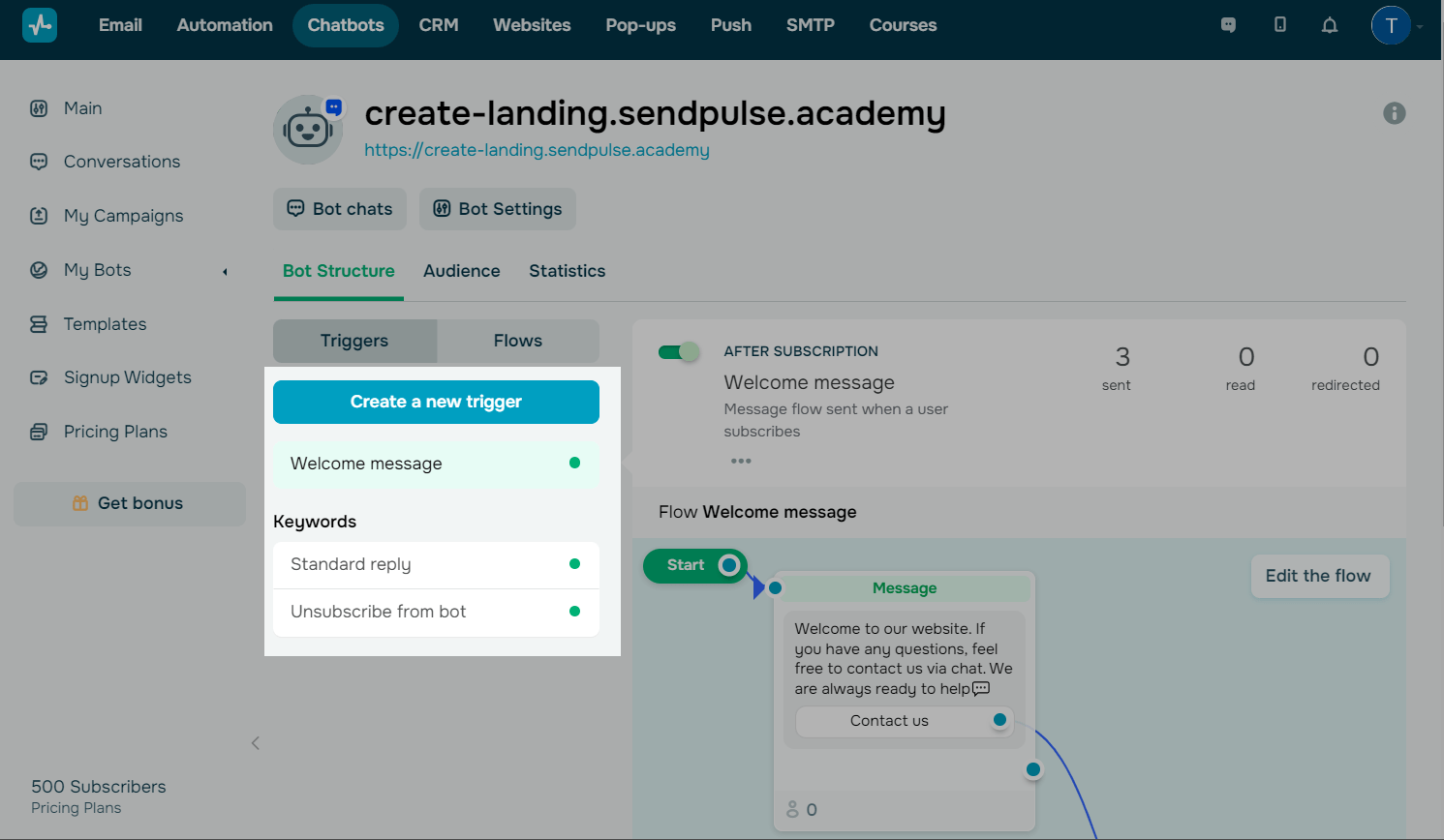 How to create an automated live chat flow for your website | SendPulse