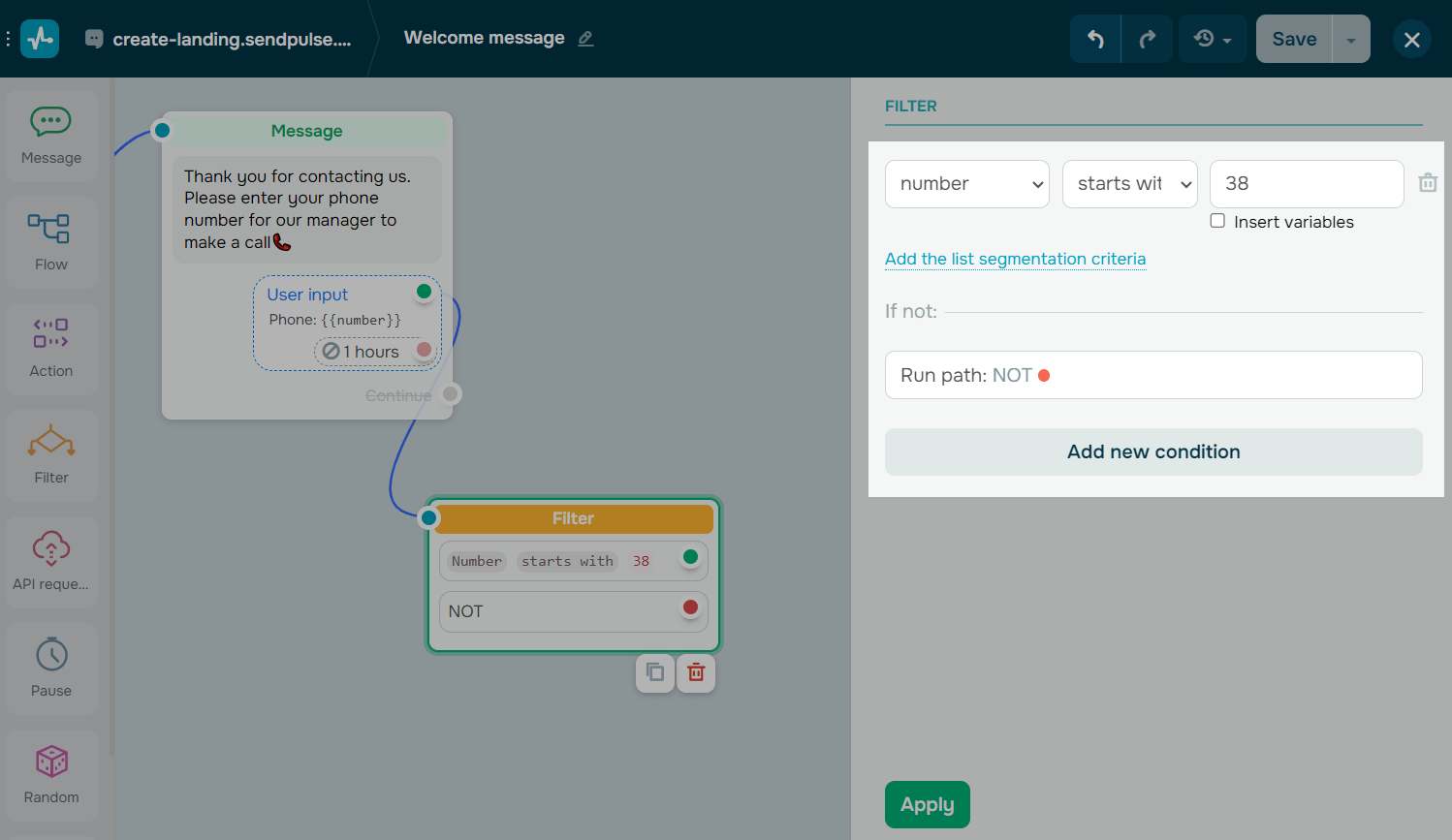 How to create an automated live chat flow for your website | SendPulse