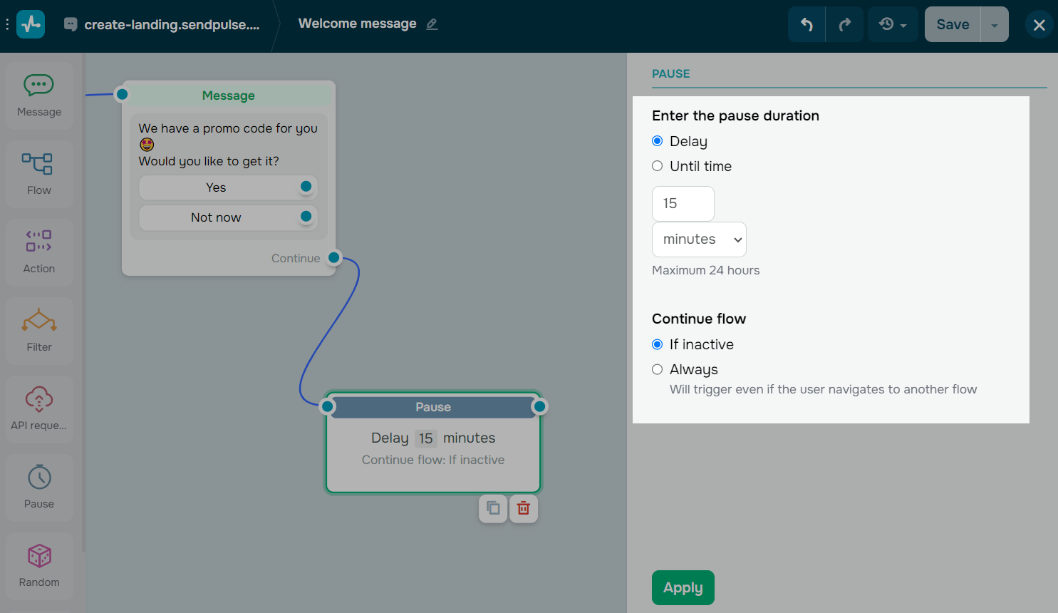 How to create an automated live chat flow for your website | SendPulse