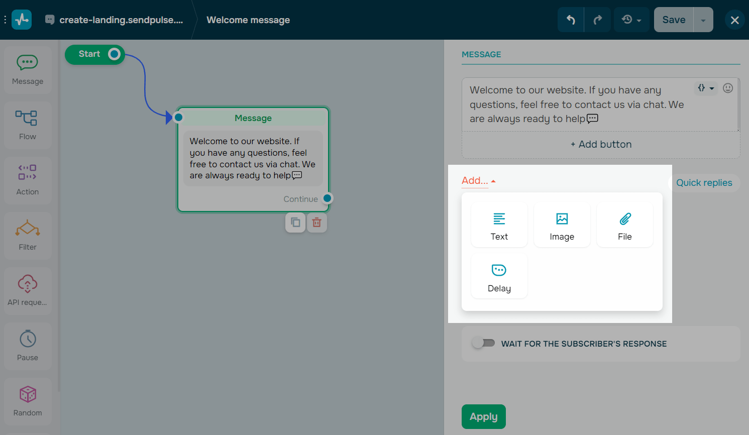 How to create an automated live chat flow for your website | SendPulse