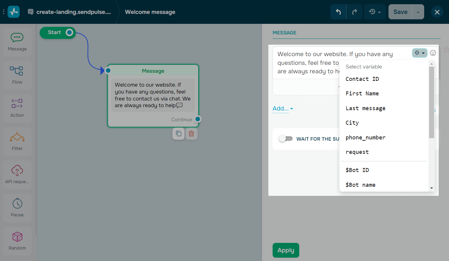 How to create an automated live chat flow for your website | SendPulse