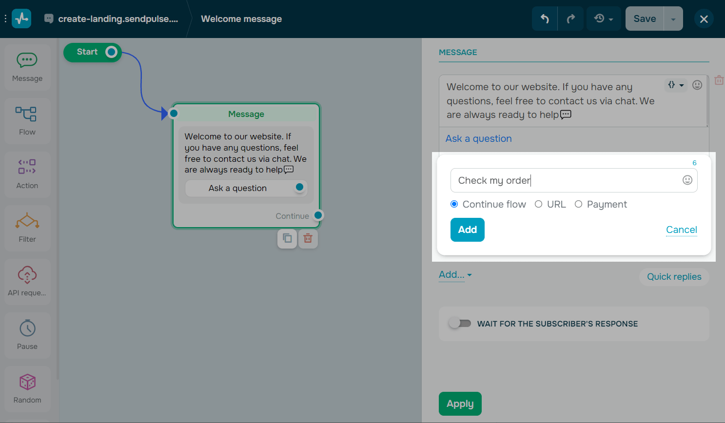How to create an automated live chat flow for your website | SendPulse