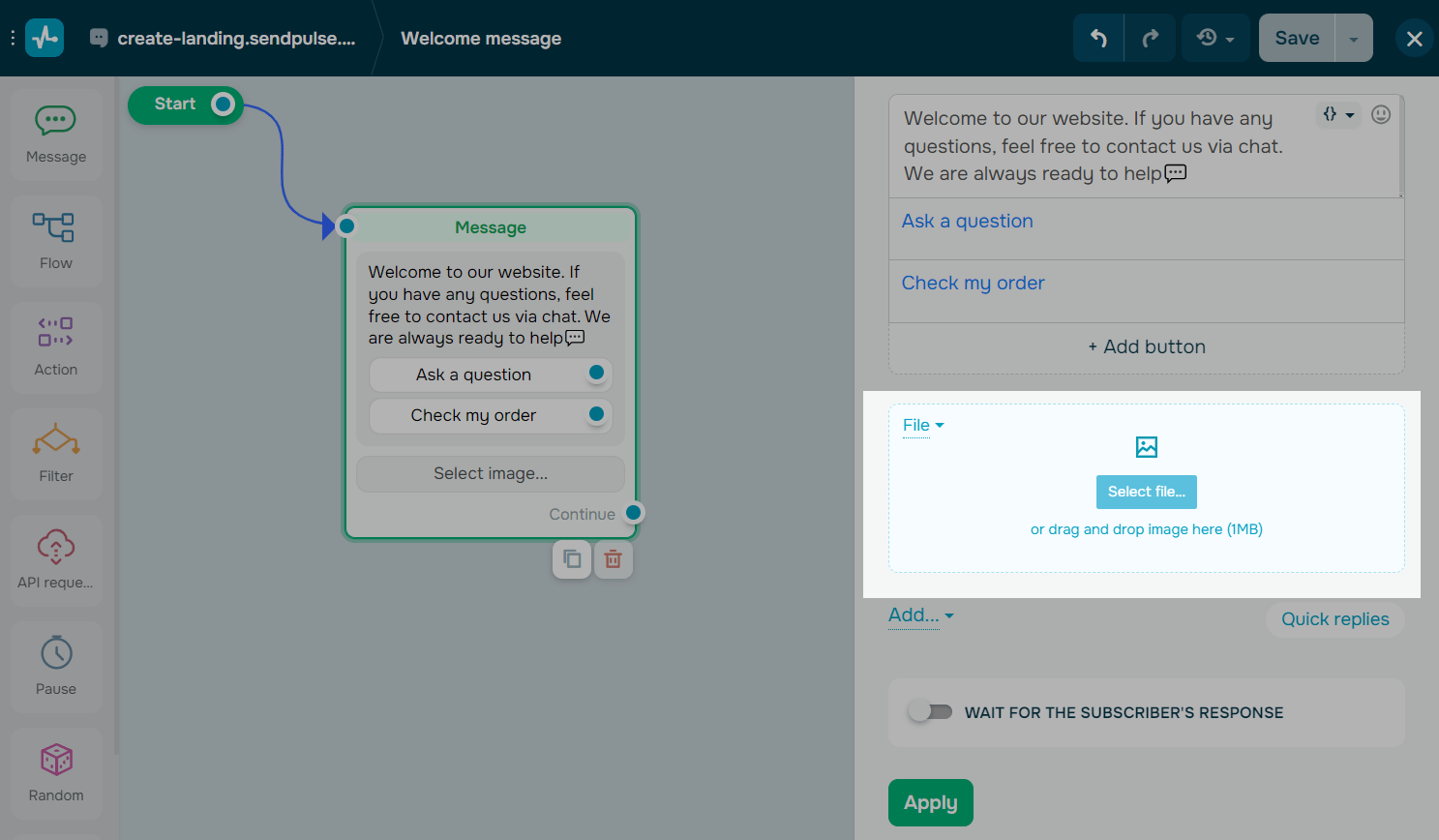 How to create an automated live chat flow for your website | SendPulse