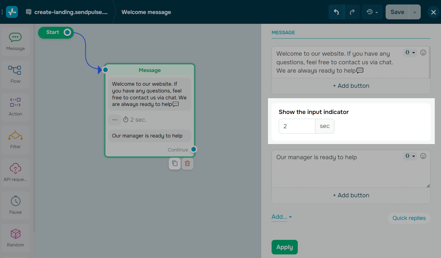How to create an automated live chat flow for your website | SendPulse