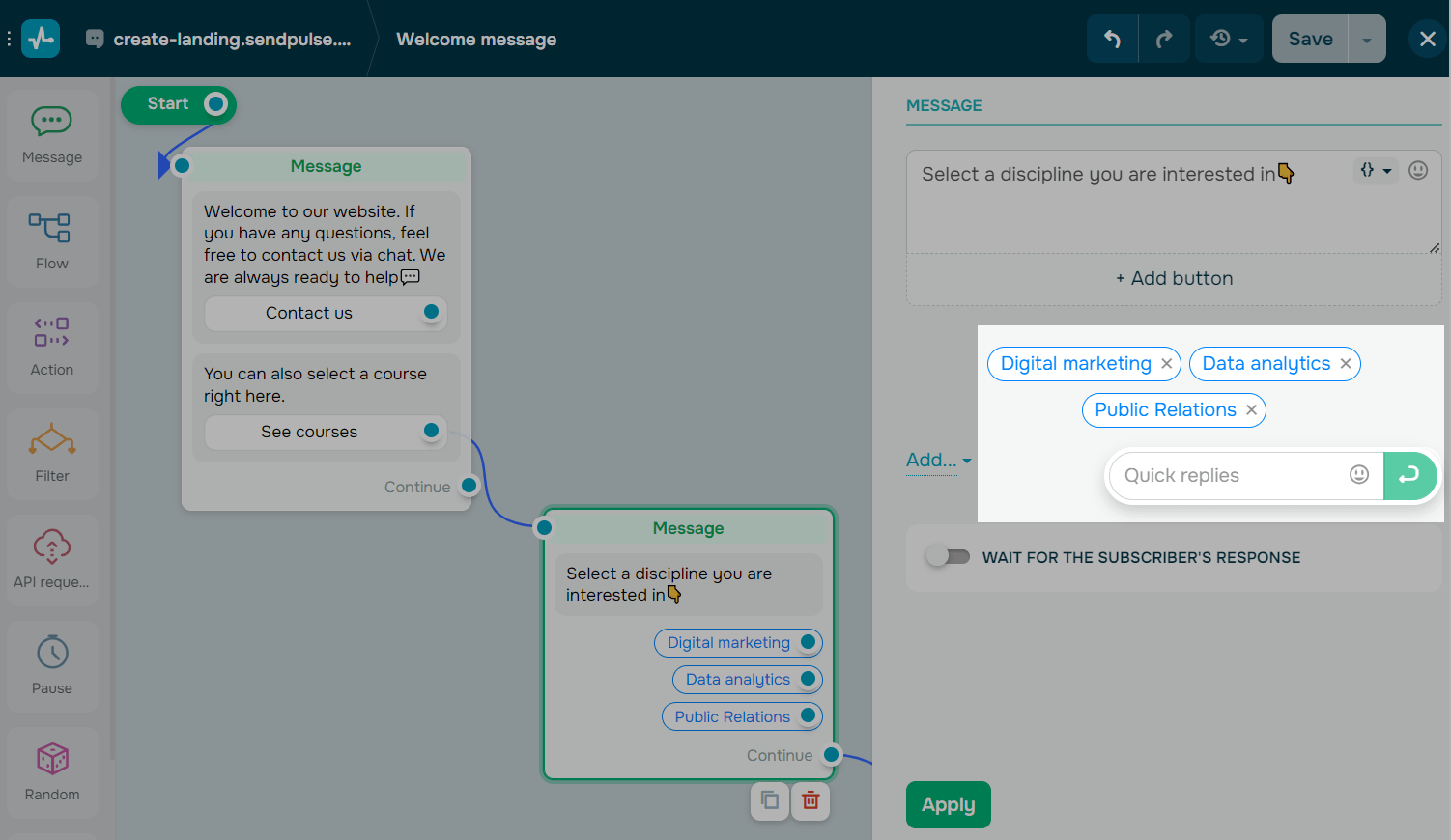 How to create an automated live chat flow for your website | SendPulse