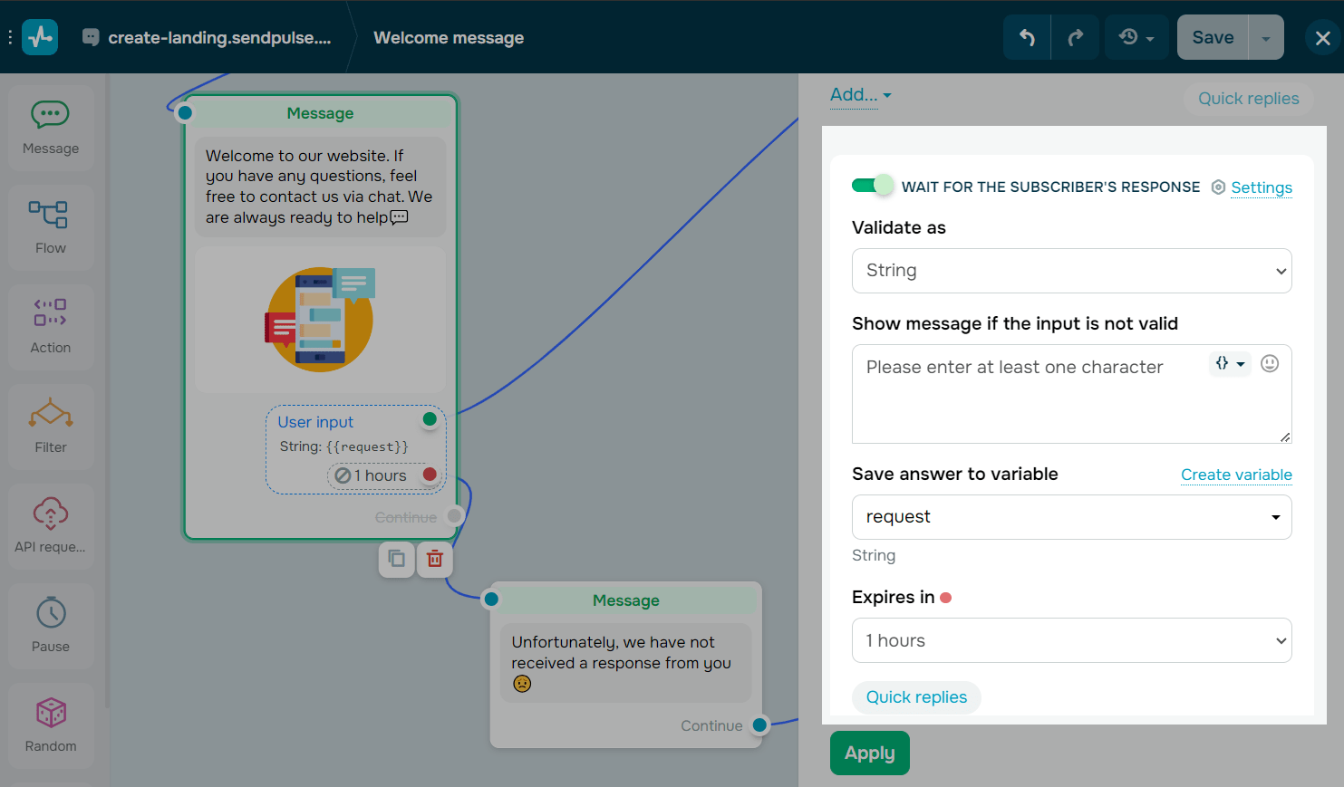 How to create an automated live chat flow for your website | SendPulse