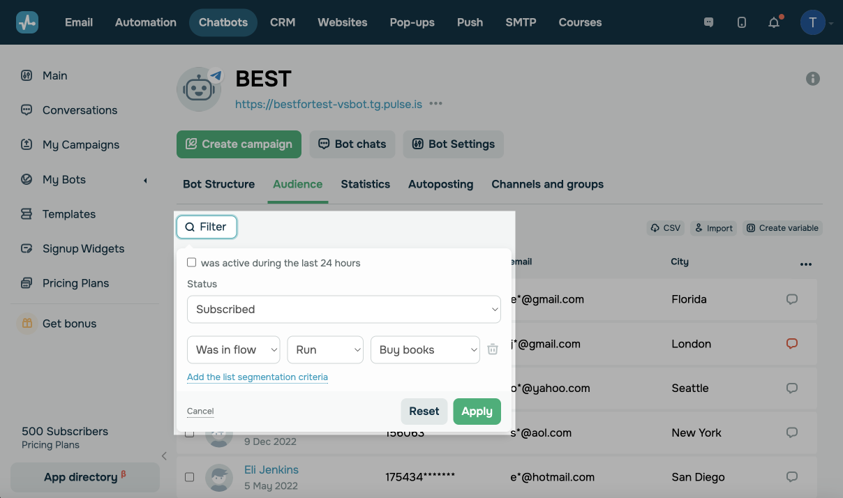 How to Manage Chatbot Subscribers and Their Data | SendPulse