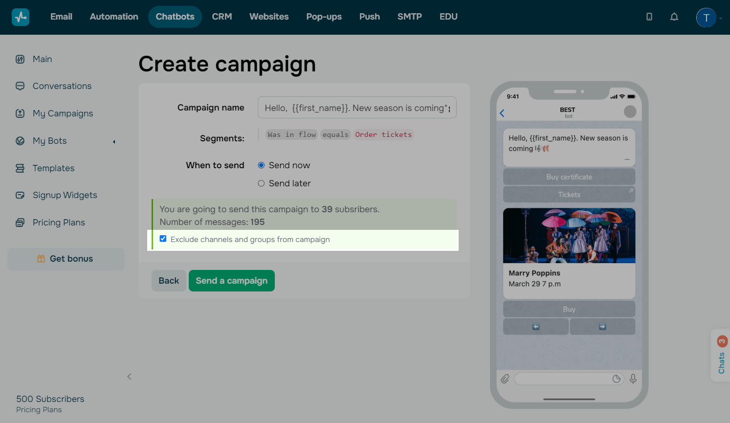 How to create a Telegram chatbot campaign | SendPulse