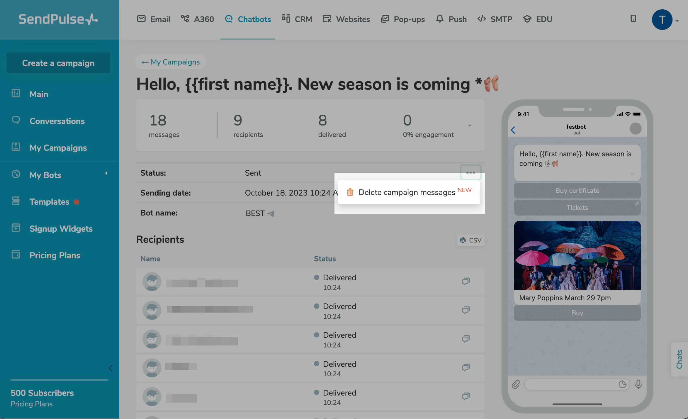 How to create a Telegram chatbot campaign | SendPulse