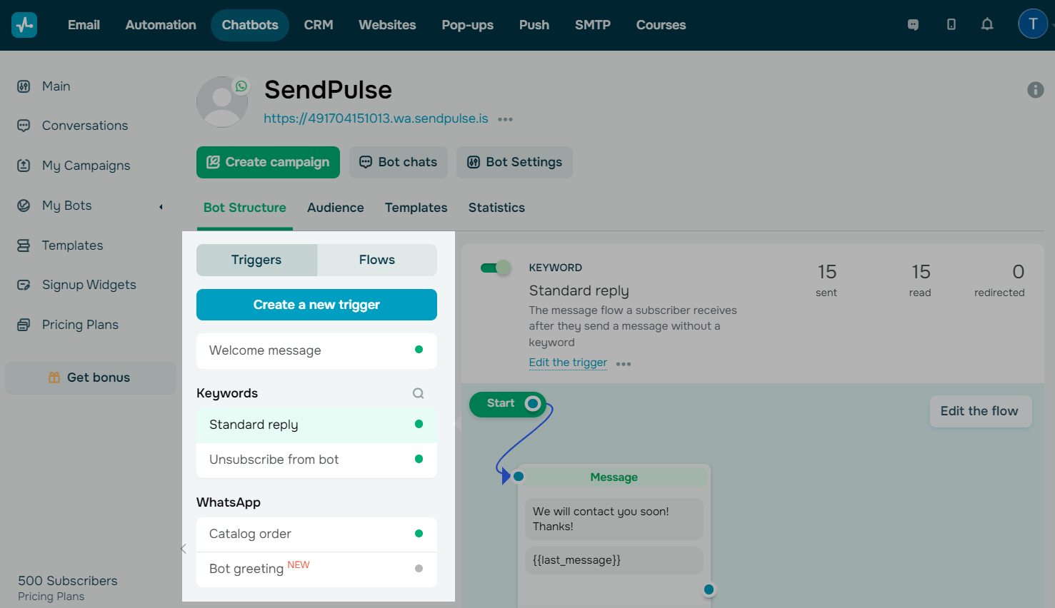 How to create an automated flow for a WhatsApp chatbot | SendPulse