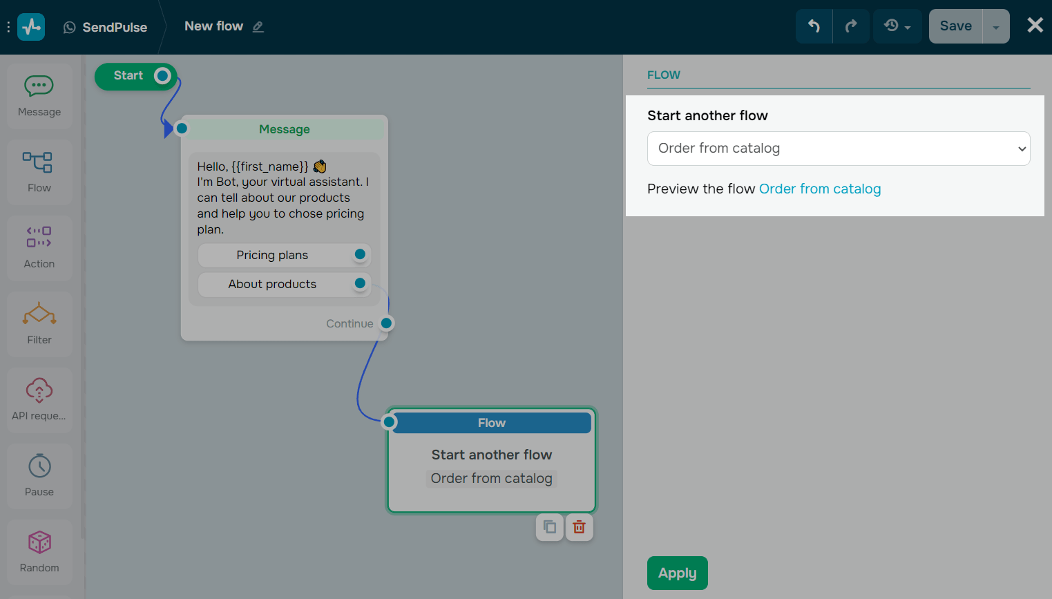 How to create an automated flow for a WhatsApp chatbot | SendPulse
