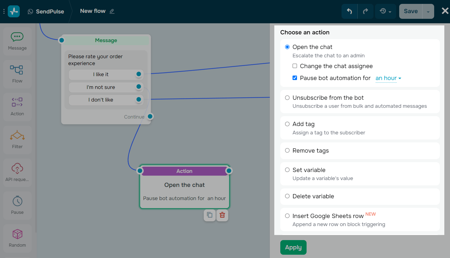 How to create an automated flow for a WhatsApp chatbot | SendPulse