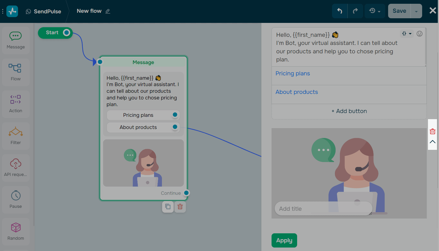 How to create an automated flow for a WhatsApp chatbot | SendPulse