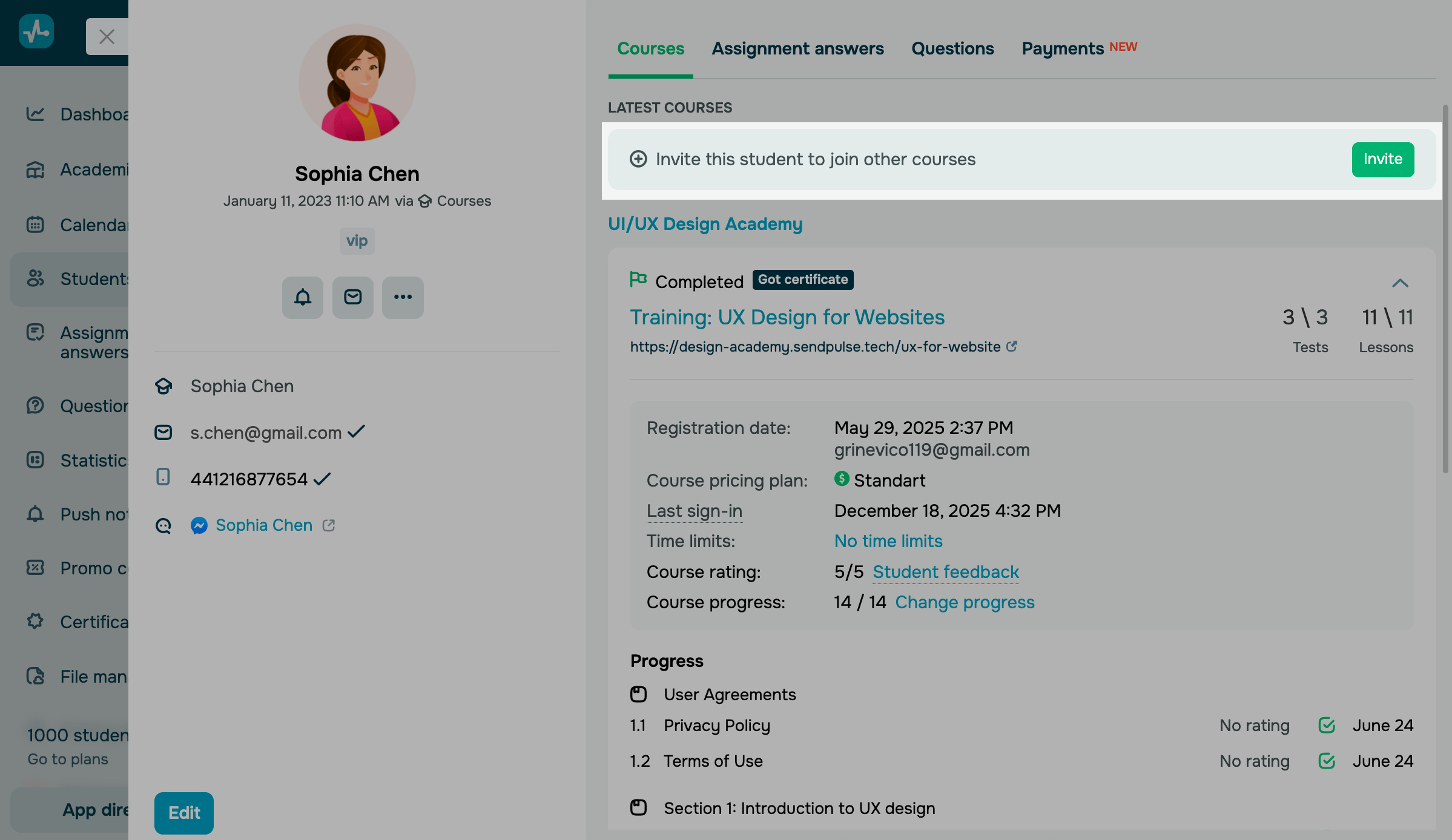 How to view student data | SendPulse