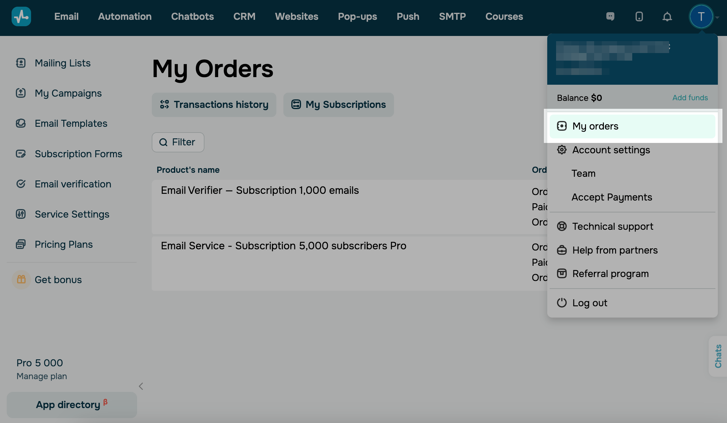 Como obter uma fatura | SendPulse