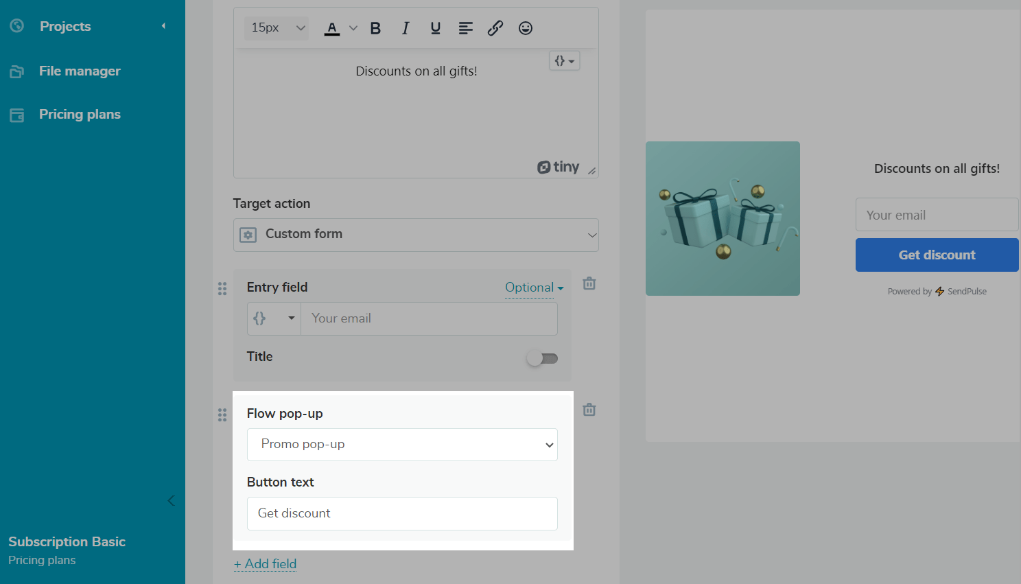 Como criar um cenário de fluxo de pop-up | SendPulse