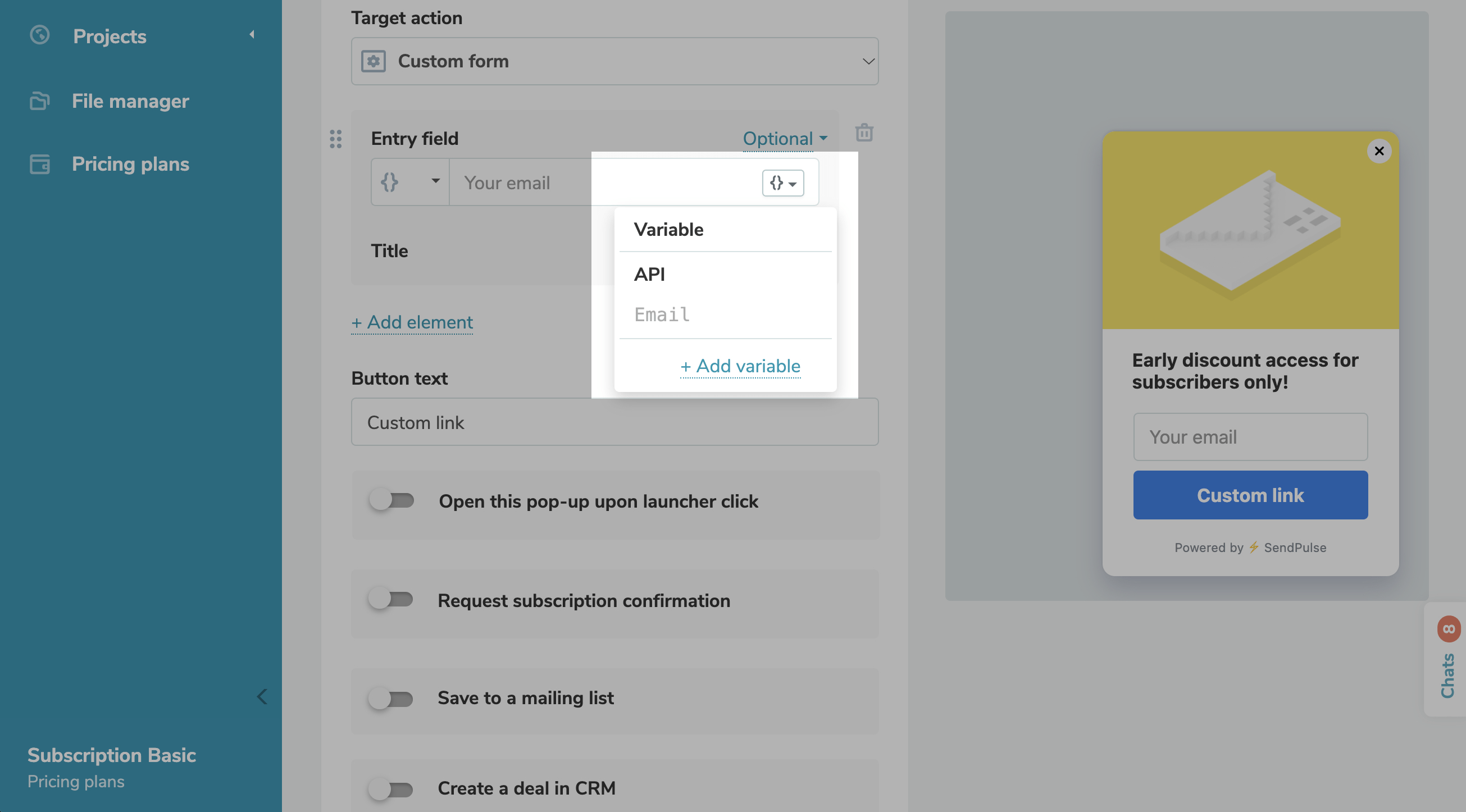 Como configurar um formulário pop-up personalizado | SendPulse
