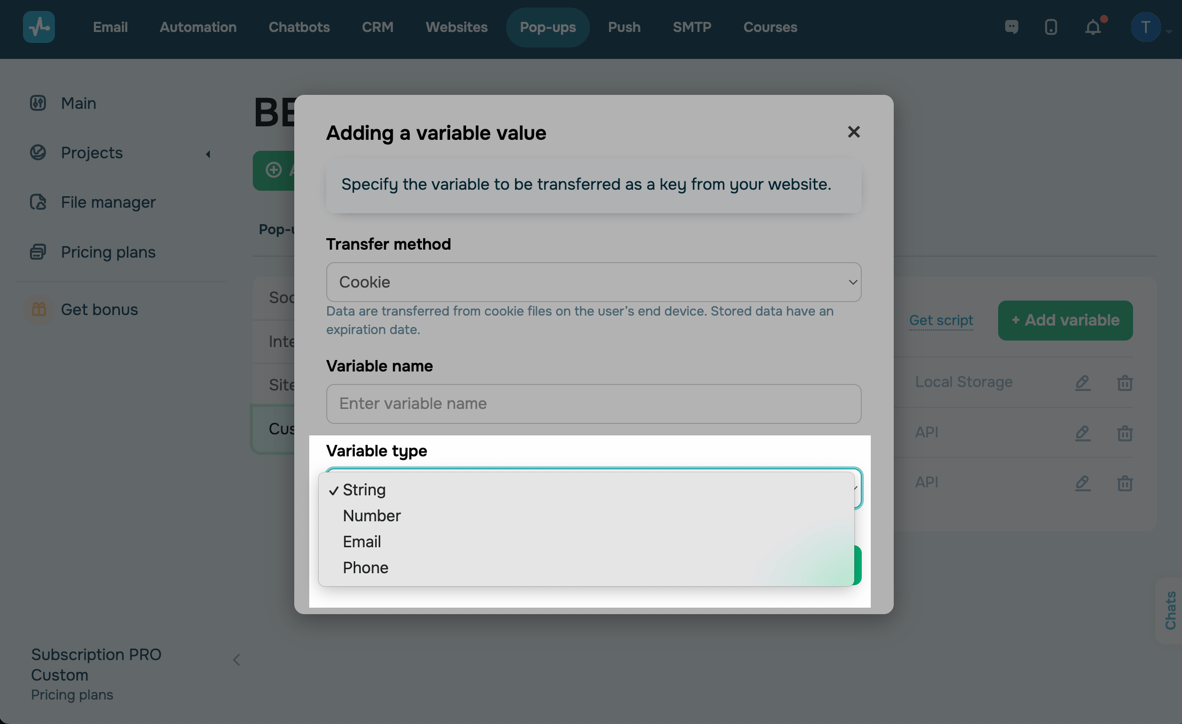 Como transferir variáveis personalizadas | SendPulse